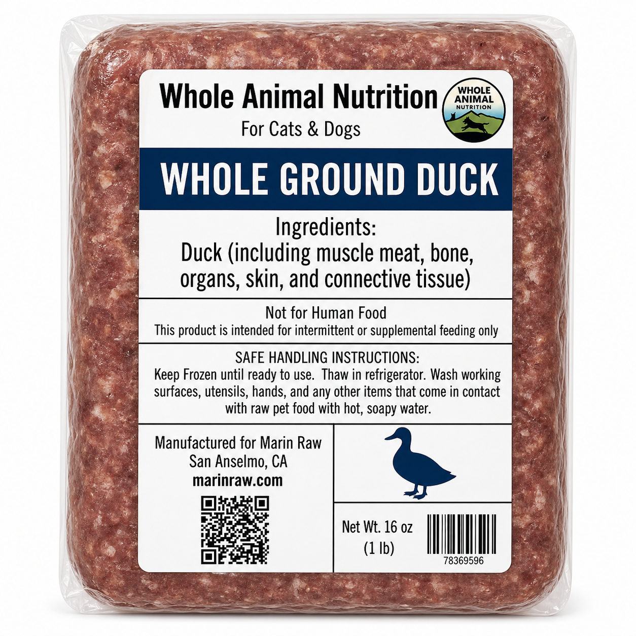 Organic Whole Ground Duck Raw Dog Food | Marin Raw